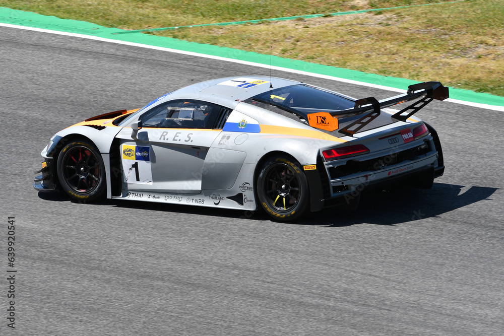 Scarperia, 7 July 2023: Audi R8 LMS GT3 of Team AUDI Sport Italia drive by Attianese Luca and ...