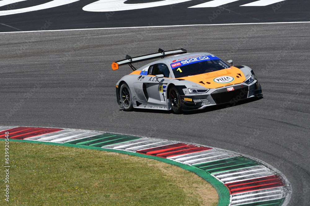 Scarperia, 7 July 2023: Audi R8 LMS GT3 of Team AUDI Sport Italia drive by Attianese Luca and ...