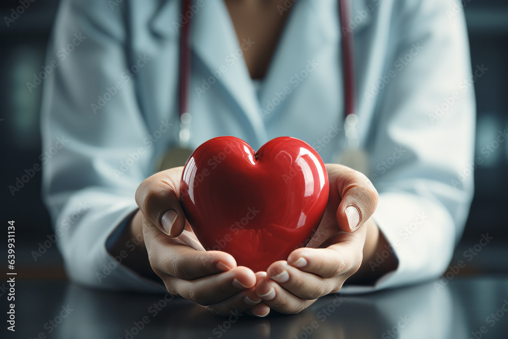 Cardiologist doctor holding a red heart in his hands , cardiac disease ...