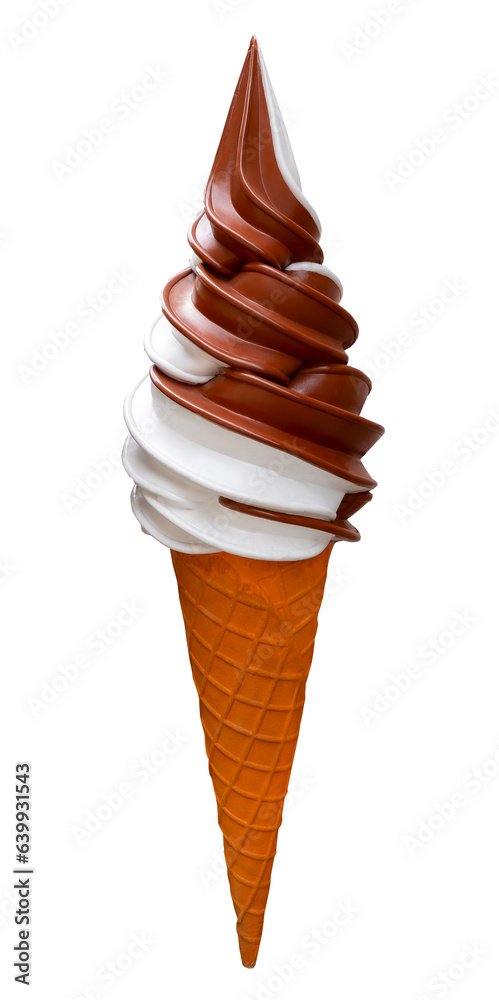 Ice cream cone. Chocolate and cream two-color ice cream. Brown and ...