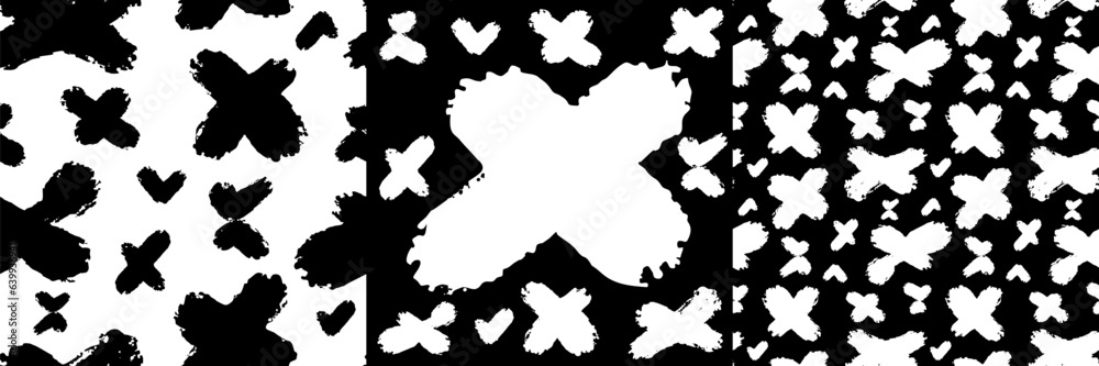 Contrasting black and white vector set of X, spots, x-signs, crosses ...
