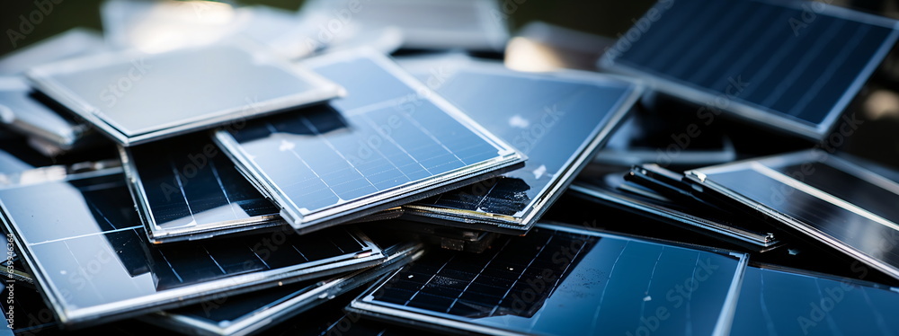 A dump of broken solar panel recycle . End of life renewable energy ...
