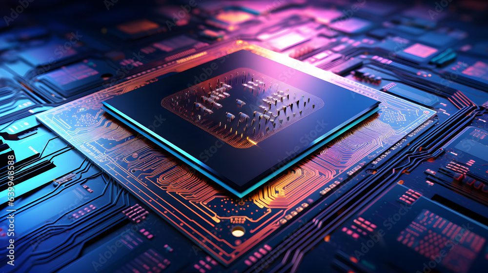 The newest chip, accelerator, processor, illustration. photonic ...