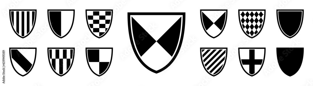 Protect shield vector set. Shields of various shapes with various ...