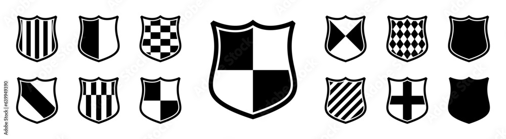 Protect shield vector set. Shields of various shapes with various ...