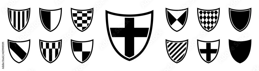 Protect shield vector set. Shields of various shapes with various ...