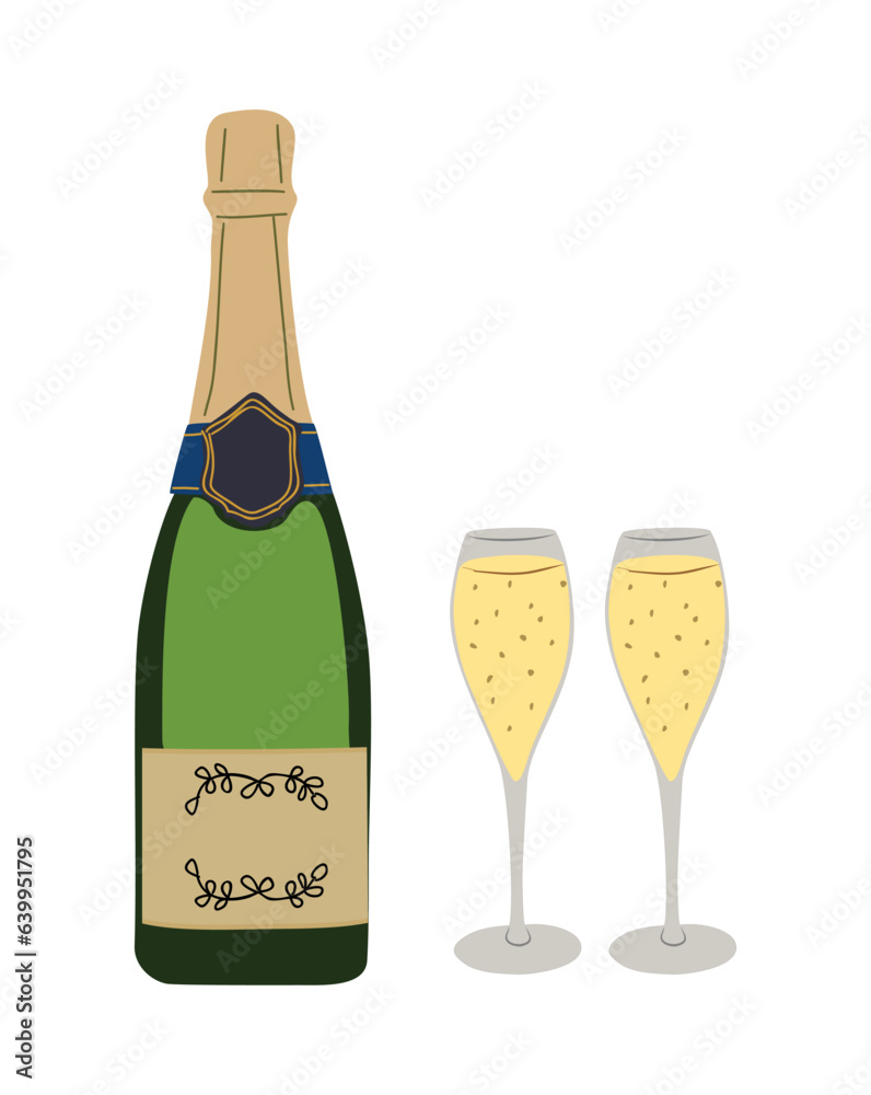 Champagne bottle with glasses. Prosecco, brut, sparkling wine ...