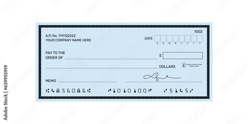 Bank cheque, Chequebook template, Blank template of the bank check ...