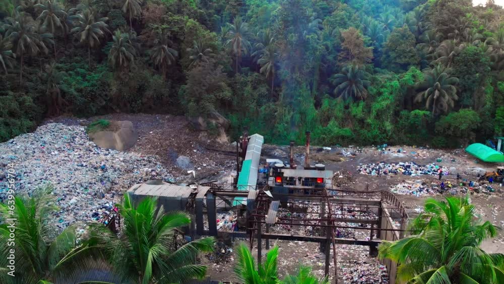 Drone Reveals: Trash Incineration in Tropical Landfill. Witness air ...