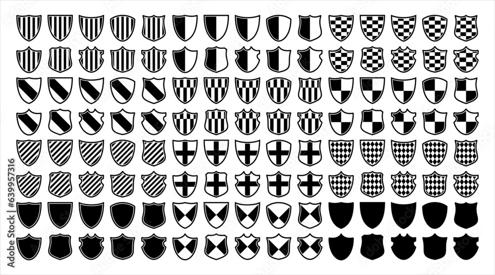 Protect shield vector set. Shields of various shapes with various ...