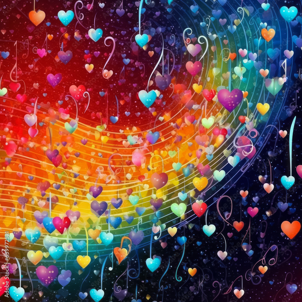 Beautiful wallpaper with colorful hearts, music theme, abstract ...
