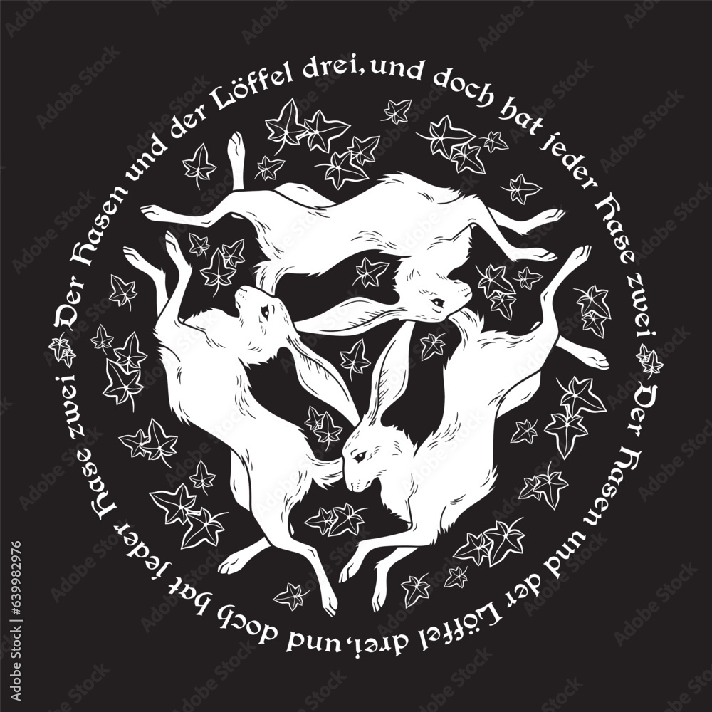 Three hares with three ears medieval magic symbol of fertility isolated ...