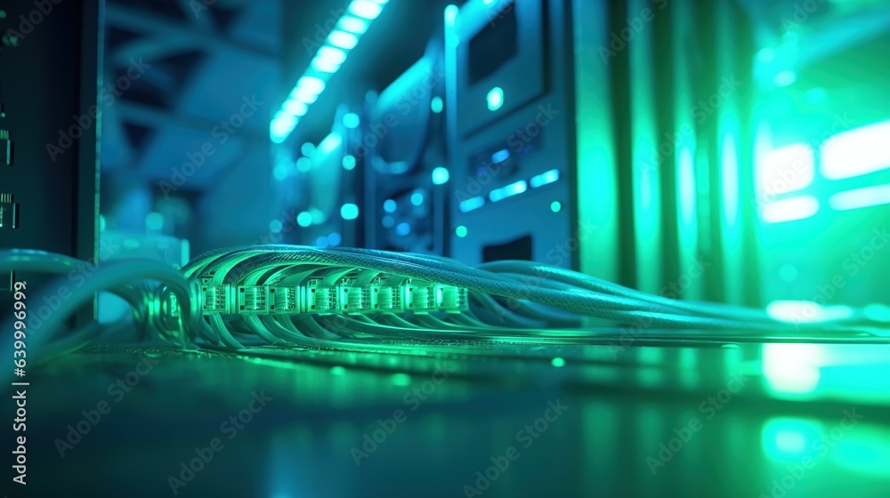Network cables plugged in network switch. Technology data center ...