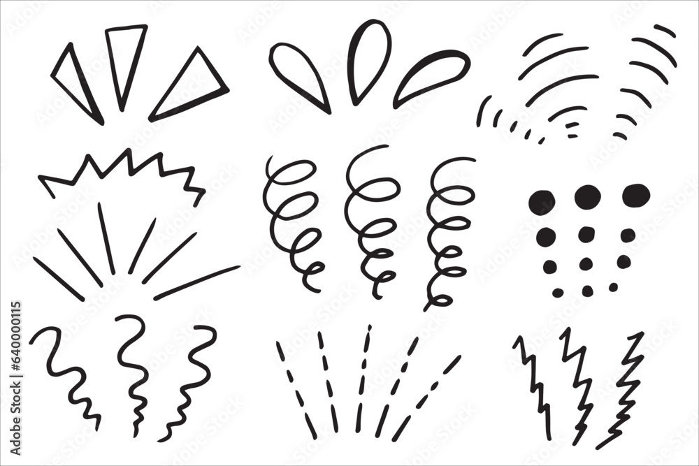 Line doodle sparkle, sun shine and sunburst rays, vector bursts and ...