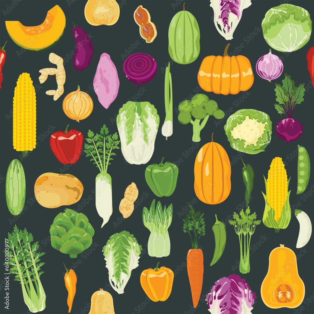Seamless pattern of vegetables, agricultural farm, creative textures ...