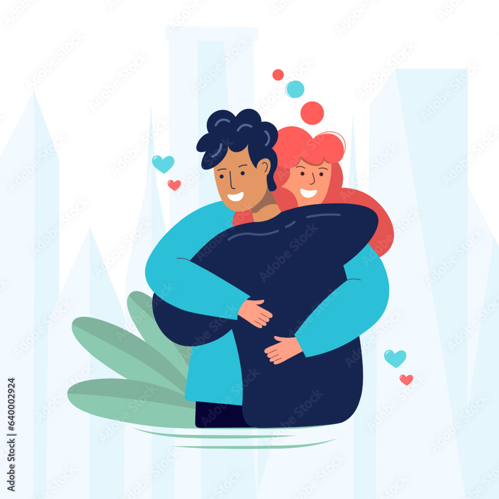 Meeting and parting of lovers or relatives. People hug. Girl hugging ...