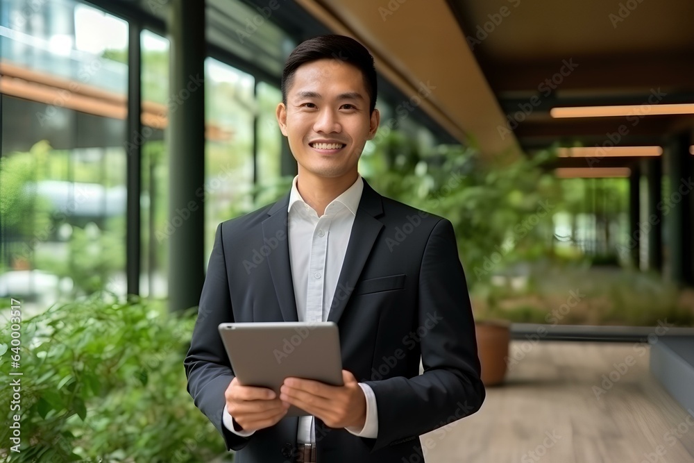 Happy professional young asian business man, company employee, korean ...