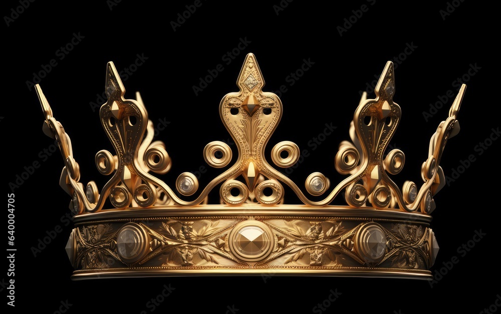 Exquisite gilded crown set against a backdrop of deep black. A creation ...