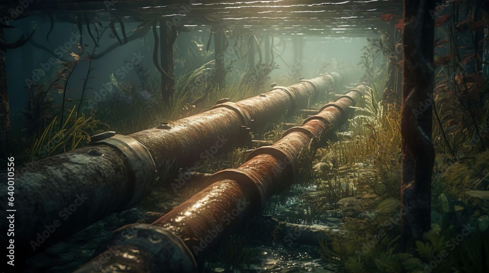 Natural gas pipelines are laid under water on the seabed. Gas pipes oil ...