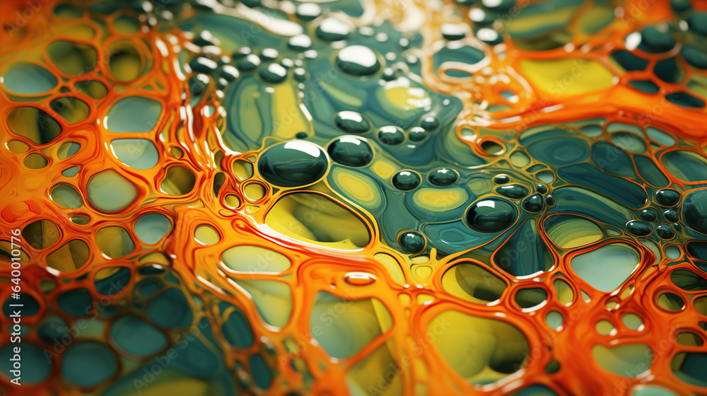 Green orange reaction diffusion pattern in a shallow fluid tank top ...