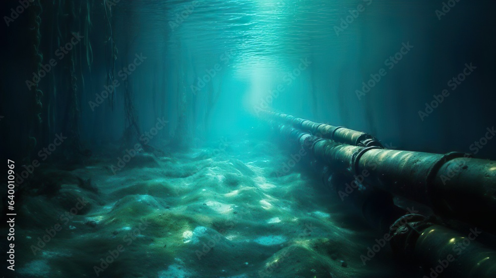 Natural gas pipeline is laid under water on the bottom of the sea. Gas ...