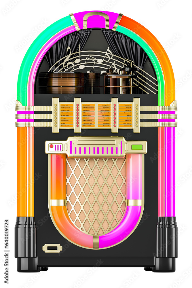 Retro jukebox, front view. 3D rendering isolated on transparent ...