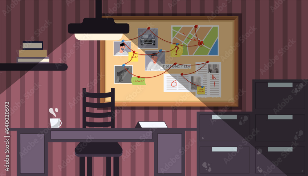 Detectives office concept. Investigation and analysis of evidence ...