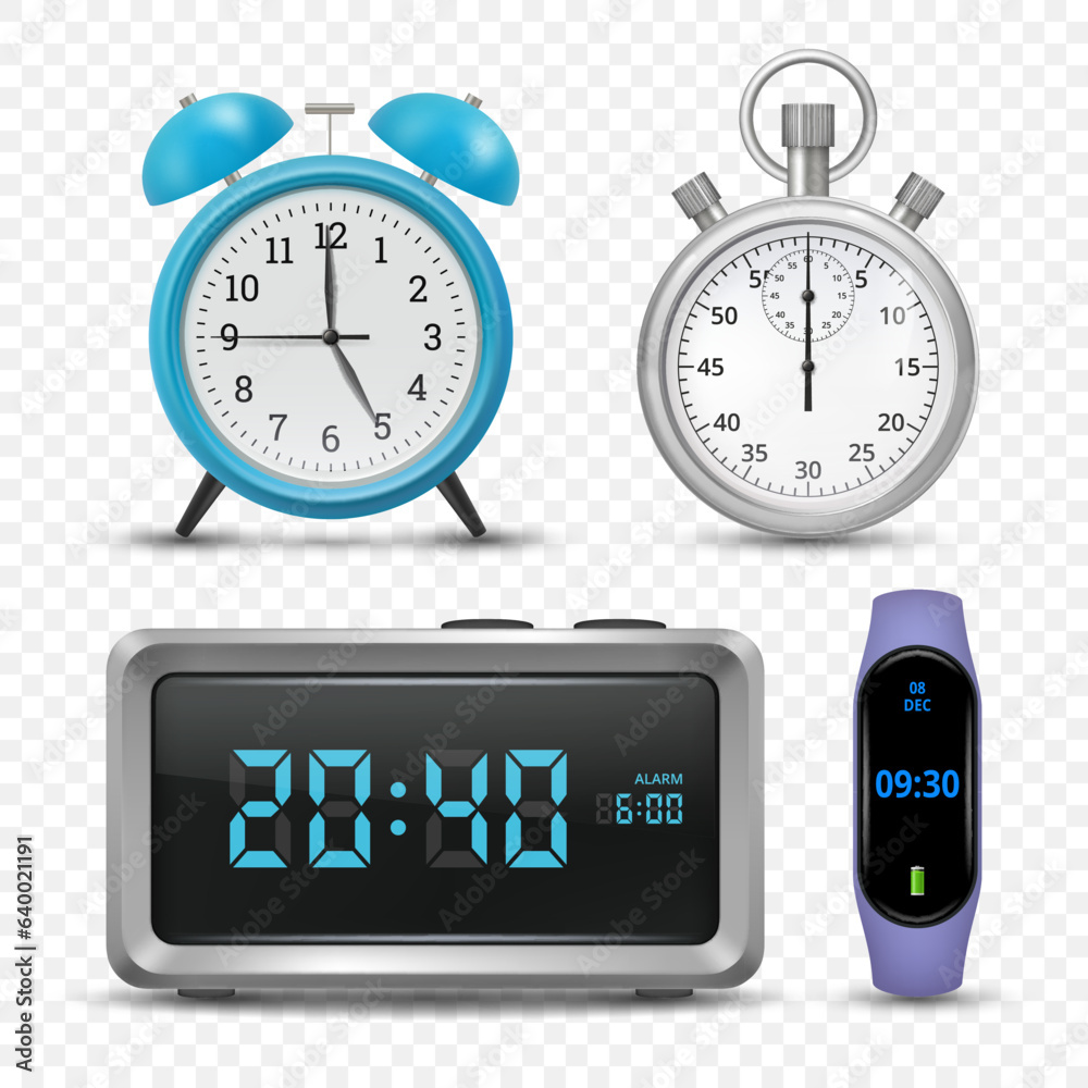 Vetor de Clock. Realistic templates of different types of clocks decent ...