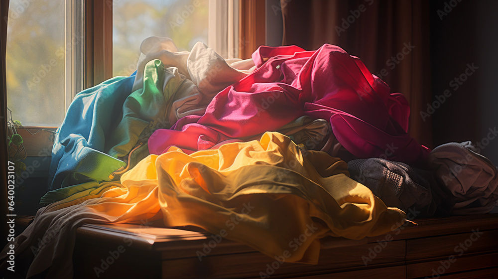 still life, a pile of clothing made from recycled materials, soft ...