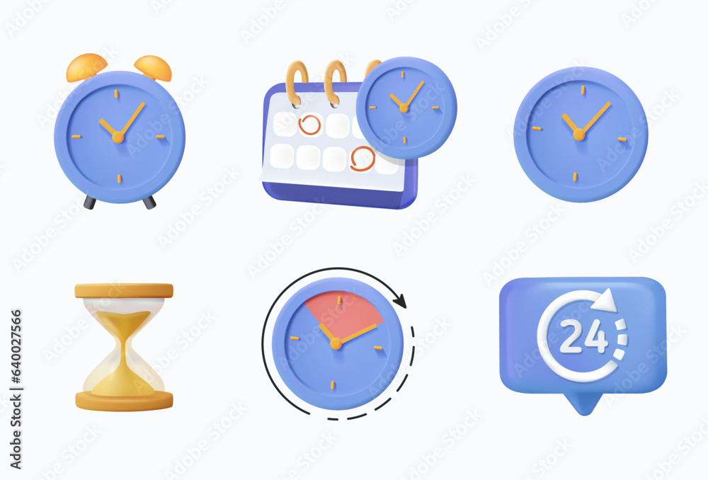 3D time and clock icon set, timer, speed, alarm, restore, management ...