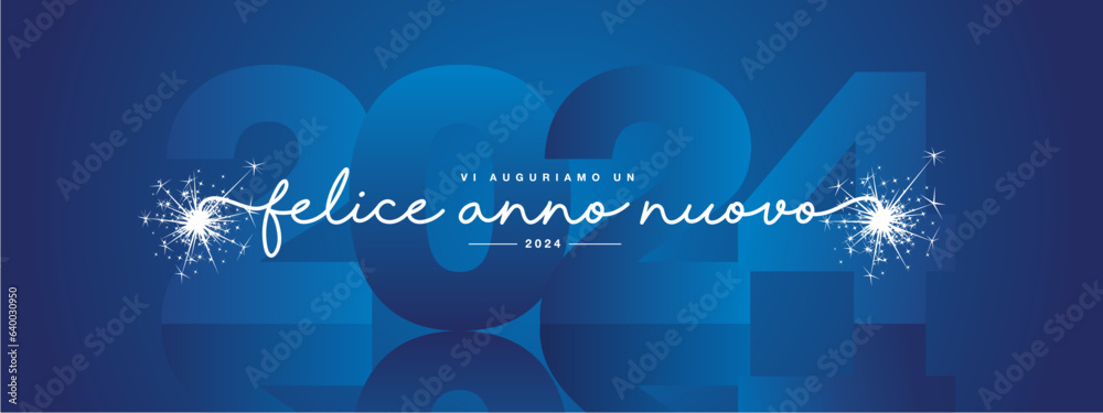 We wish you Happy New Year 2024 on Italian language, modern design ...
