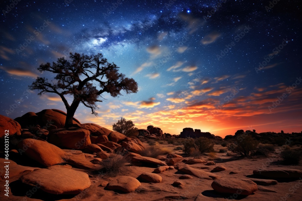 A starry night sky over a remote Arizona or Utah desert with the Milky ...