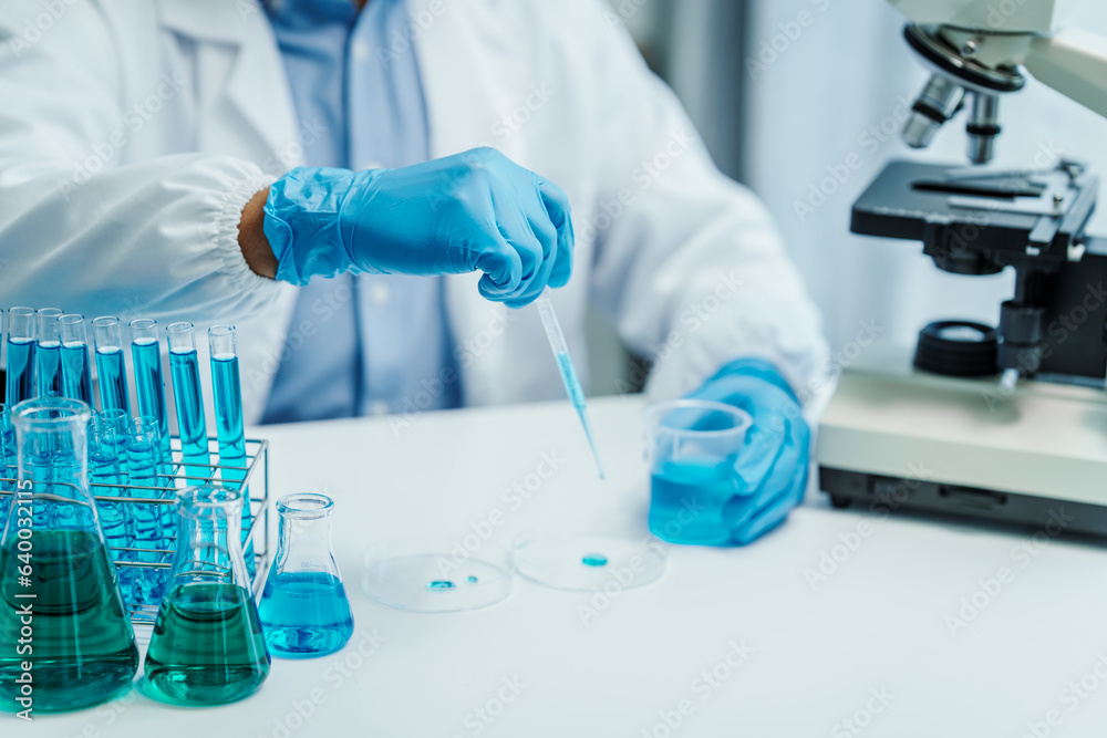 Asian male scientists white coat conducting research investigations ...