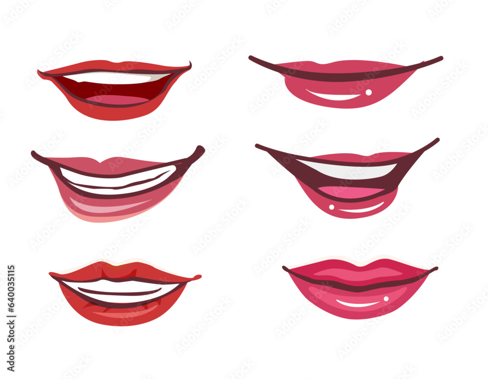 Cartoon mouth,Lips Vector set.Smiling mouth,Laughing lips,Talking mouth ...
