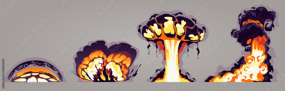 Set of colorful vector explosions. Explosion timing animation ...