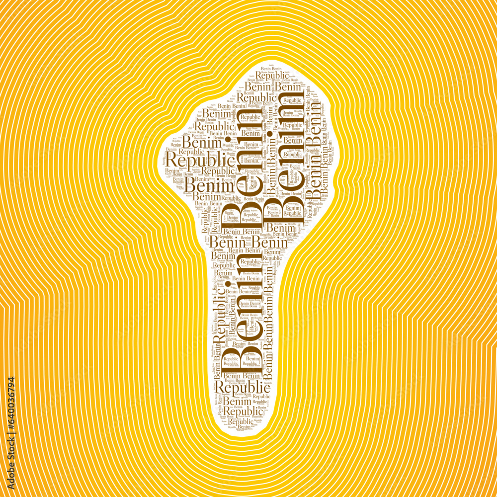 Benin shape formed by country name in multiple languages. Benin border ...