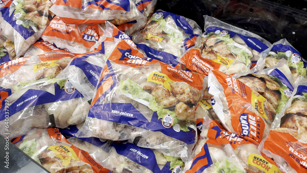 Food Lion grocery store Country Line frozen bagged chicken wings in a ...