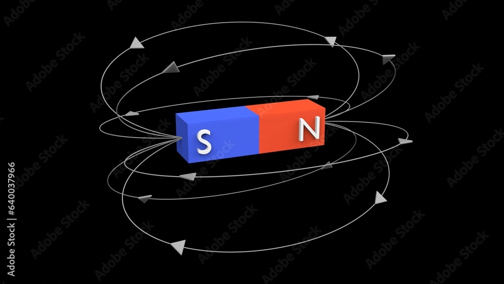 magnetic field 3d illustration, electromagnet physics education of ...