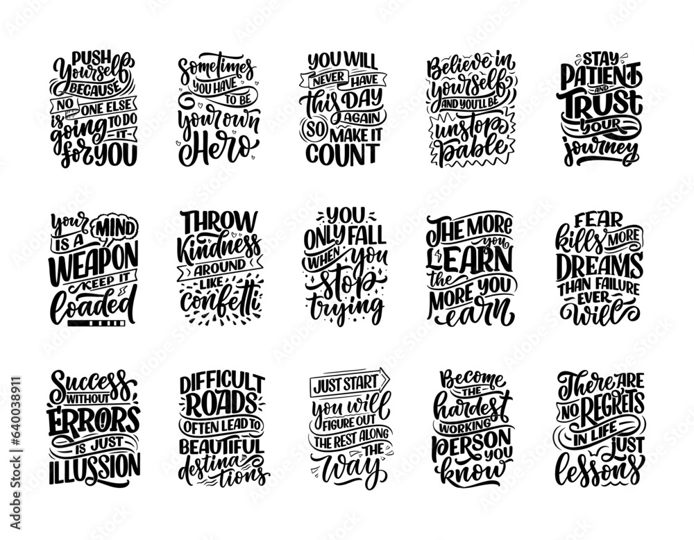Vetor de Set with hand drawn motivation lettering quotes in modern ...