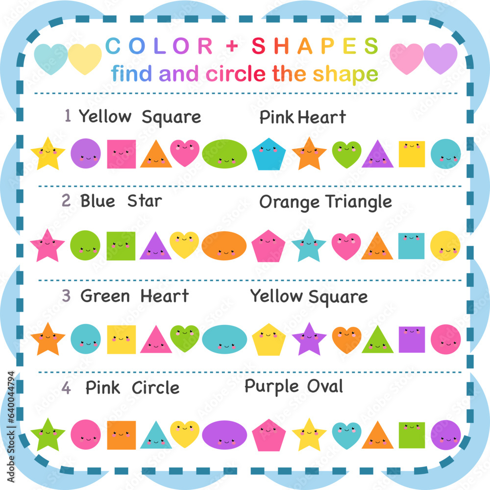 Color and shapes, find and circle the shapes, color shape. Learning ...