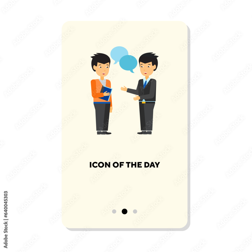 Work process flat icon. Employees discussion isolated sign. Teamwork ...