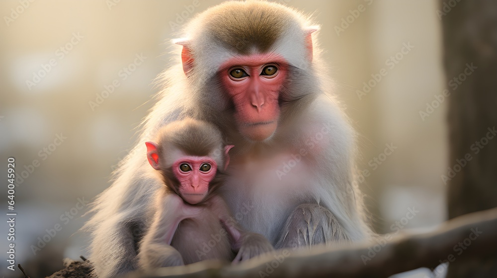 Japanese Snow monkey family, monkey relaxing in hot mineral waters ...