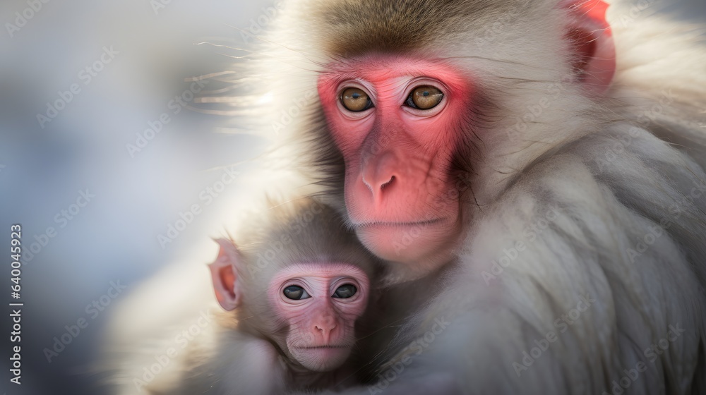 Japanese Snow monkey family, monkey relaxing in hot mineral waters ...