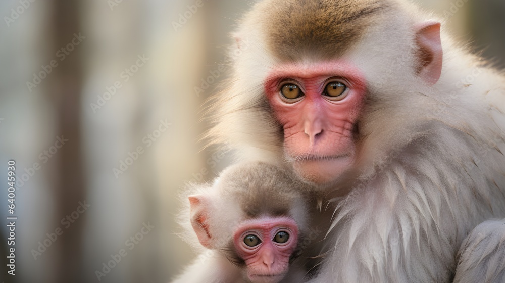 Japanese Snow monkey family, monkey relaxing in hot mineral waters ...