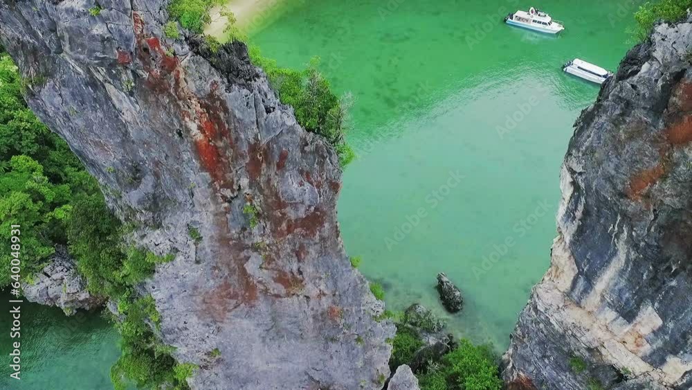 Aerial view amazing Panak island has a cave entrance into the canyon ...