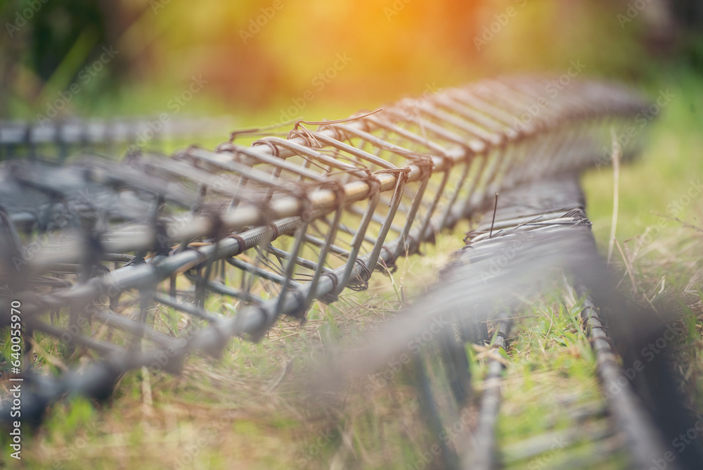 Iron rebar wire reinforcement of concrete work. Construction site ...