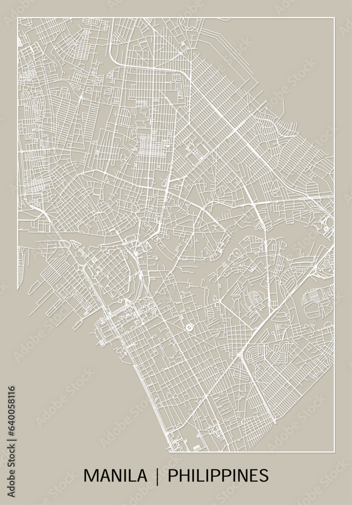 Manila (Philippines) street map outline for poster, paper cutting ...