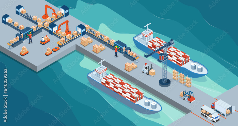 Poster Maritime transport logistics with Steel Container Loading on ...
