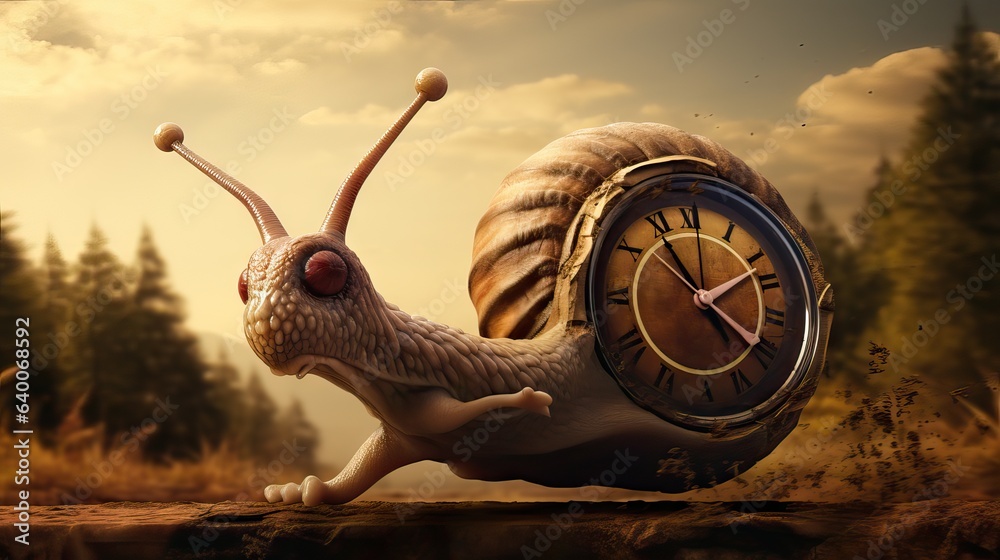 An imaginative image depicting a snail zooming rapidly toward a finish ...