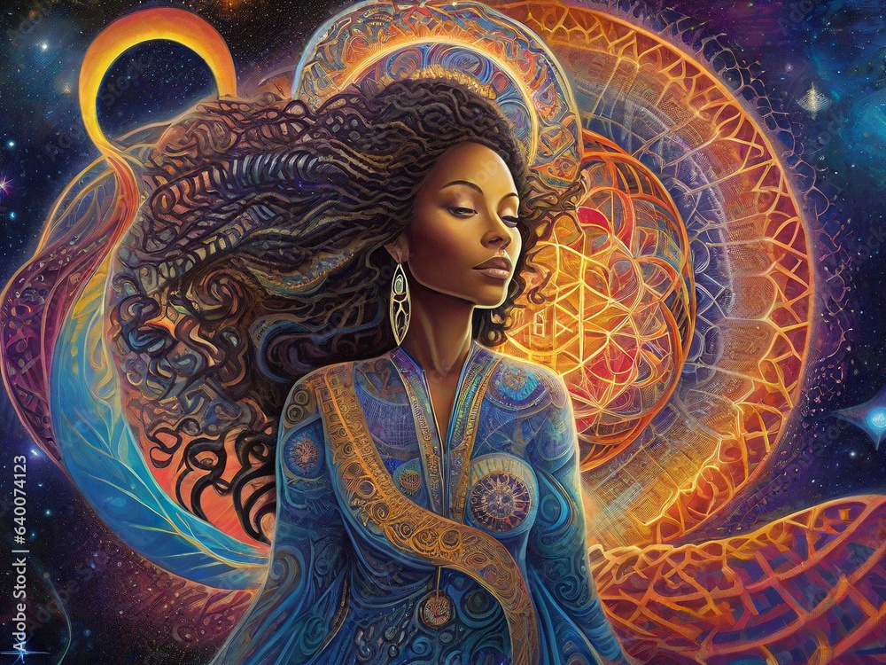Ethereal Cosmic Journey Transcendent Woman Dissolving into Vibrant ...